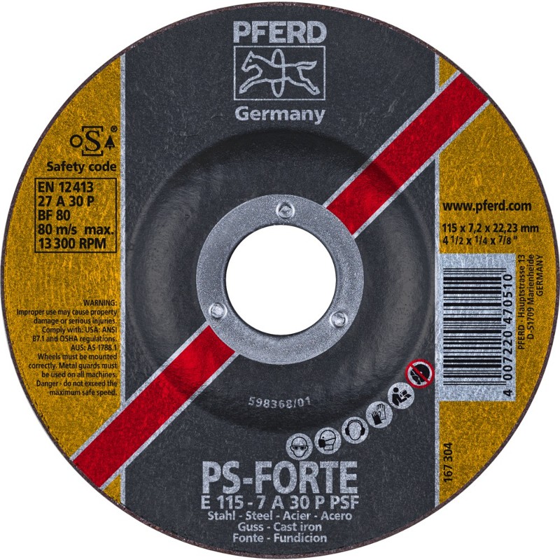 Disque à Meuler Acier/Fonte 115 mm-7 A 30 P PSF/22,23 PFERD
