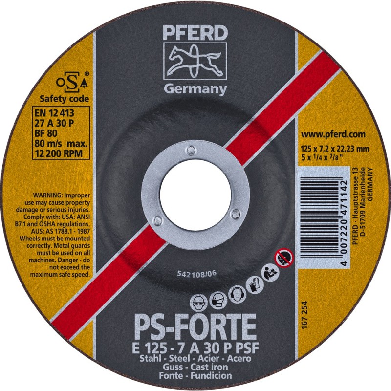 Disque à Meuler Acier/Fonte 125 mm-7 A 30 P PSF/22,23 PFERD