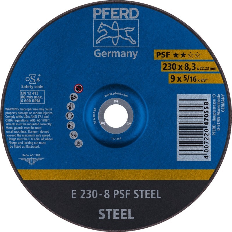 Disque à Meuler Acier/Fonte 230 mm-7 A 30 P PSF/22,23 PFERD