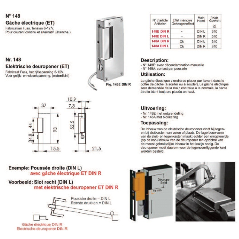 Gâche électrique pour serrure de portail